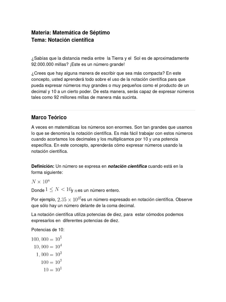 Notación Científica en Matemáticas Séptimo | PDF | Números | Decimal