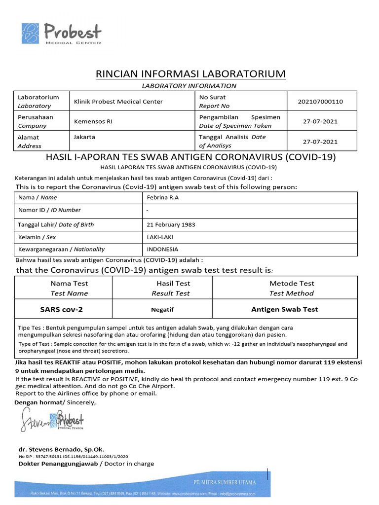 Hasil Antigen 27 Juli | PDF
