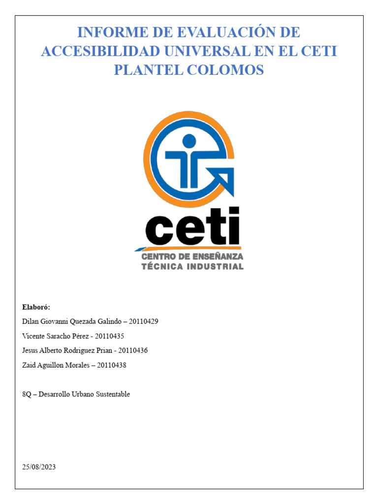 Informe de Evaluación de Accesibilidad Universal en El Ceti Plantel Colomos | PDF