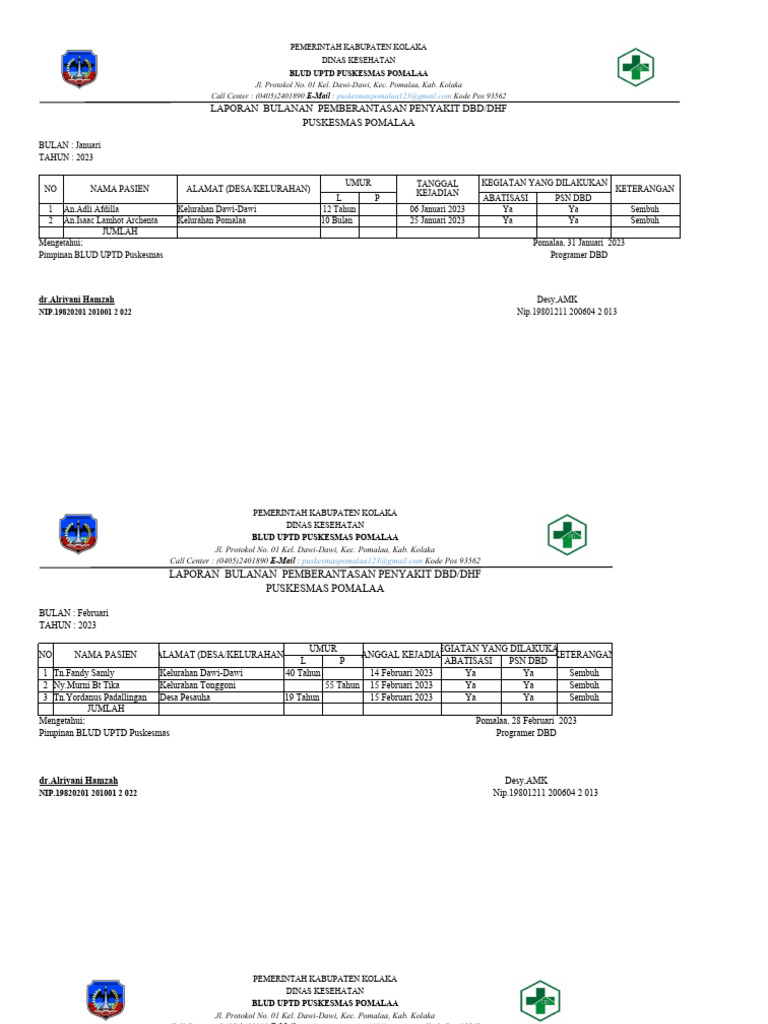 FORMAT LAPORAN DBD 2023 Puskesmas Pomalaa | PDF