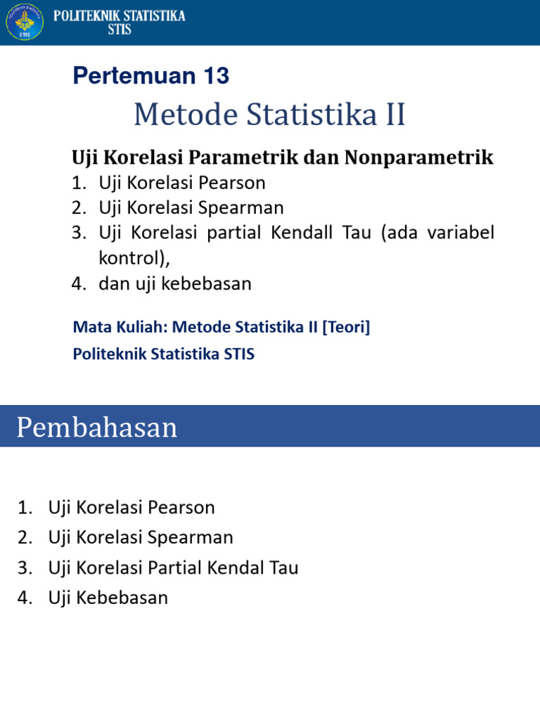 MATERI PERTEMUAN 13 MS II T (Uji Korelasi Parametrik Dan Nonparametrik) | PDF