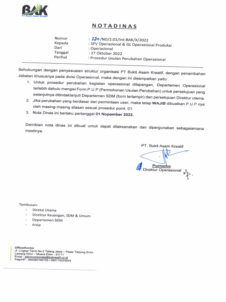 ND 280 (Prosedur Usulan Perubahan Operasional) | PDF