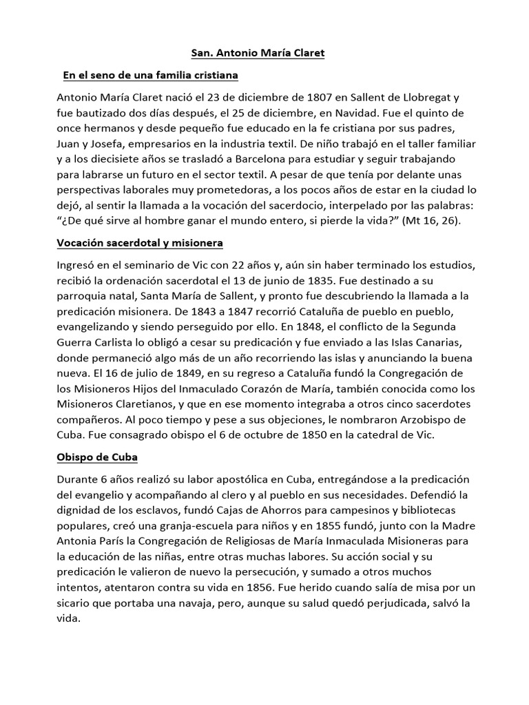 San. Antonio Maria Claret | PDF