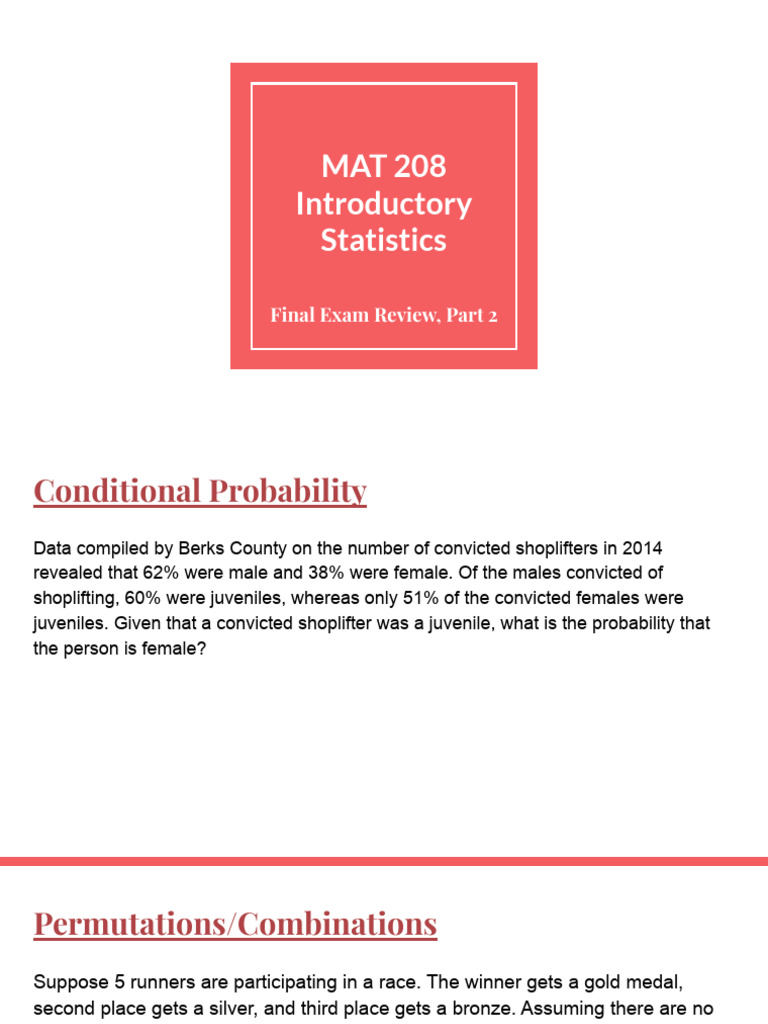 MAT 208 - Final Exam Review, Part 2 | PDF