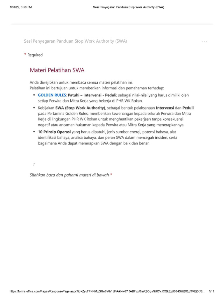Sesi Penyegaran Panduan Stop Work Authority (SWA) 2 | PDF