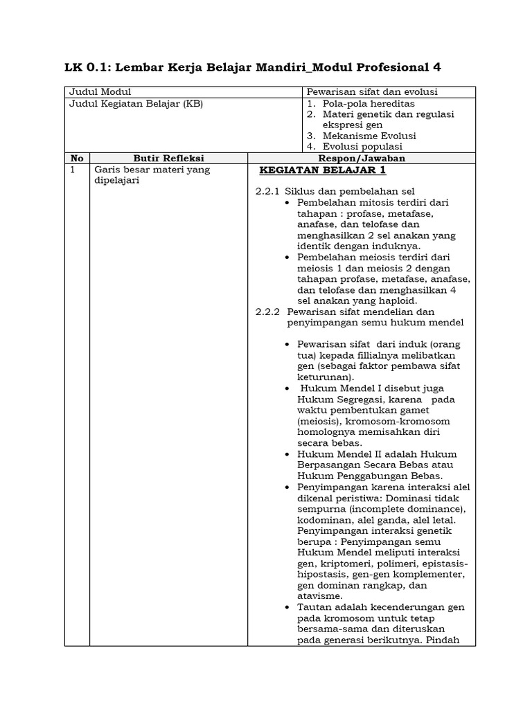 LK 1 Modul 4 Profesional (Pola Hereditas) | PDF