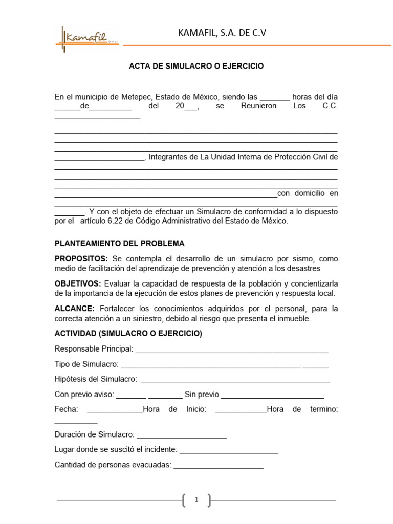 Acta de Simulacro o Ejercicio | PDF