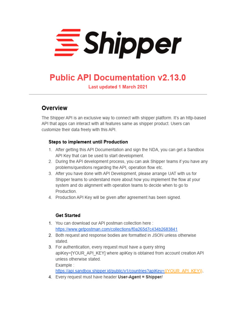 Shipper API Documentation v2.13.0 | PDF