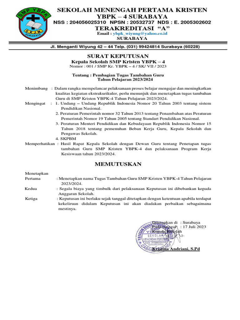 SK Guru Tugas Tambahan | PDF