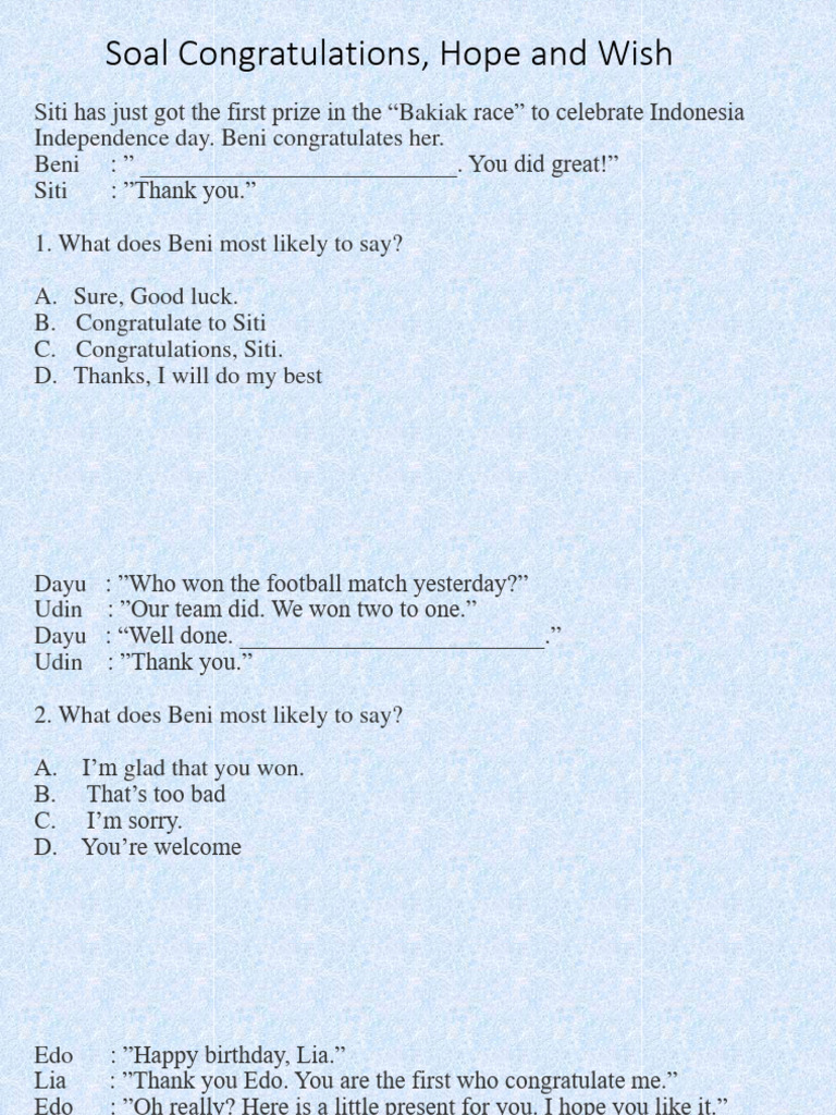 CONGRATULATIONS, HOPE, AND WISH Soal | PDF