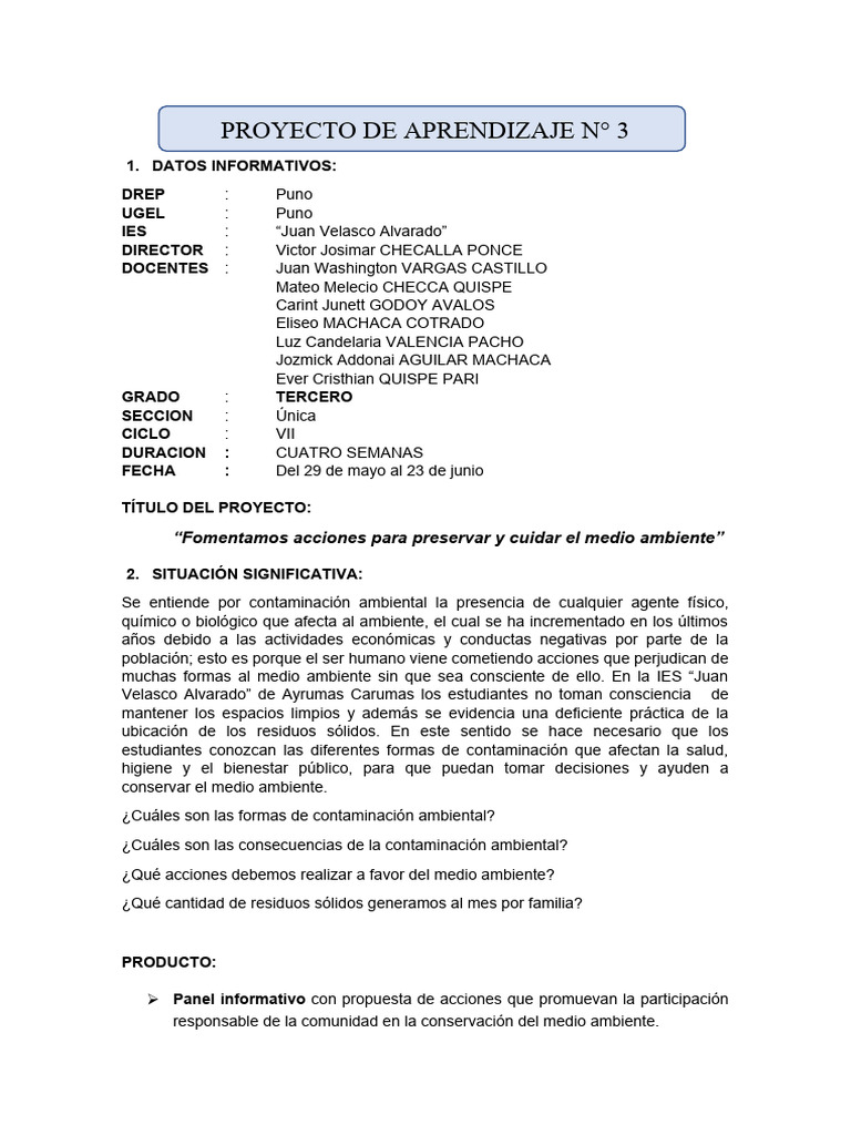 TERCER GRADO PROYECTO DE APRENDIZAJE N°3- CICLO VII | PDF