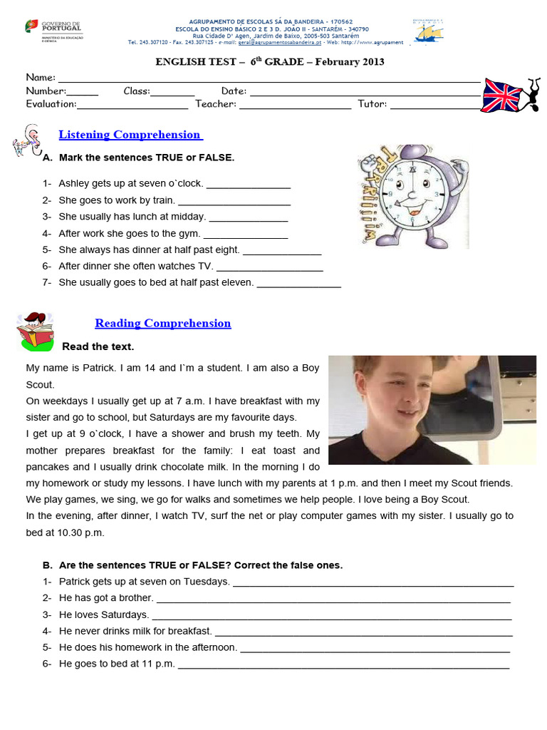 Daily Routine Reading Comprehension Exercises 46748 | PDF