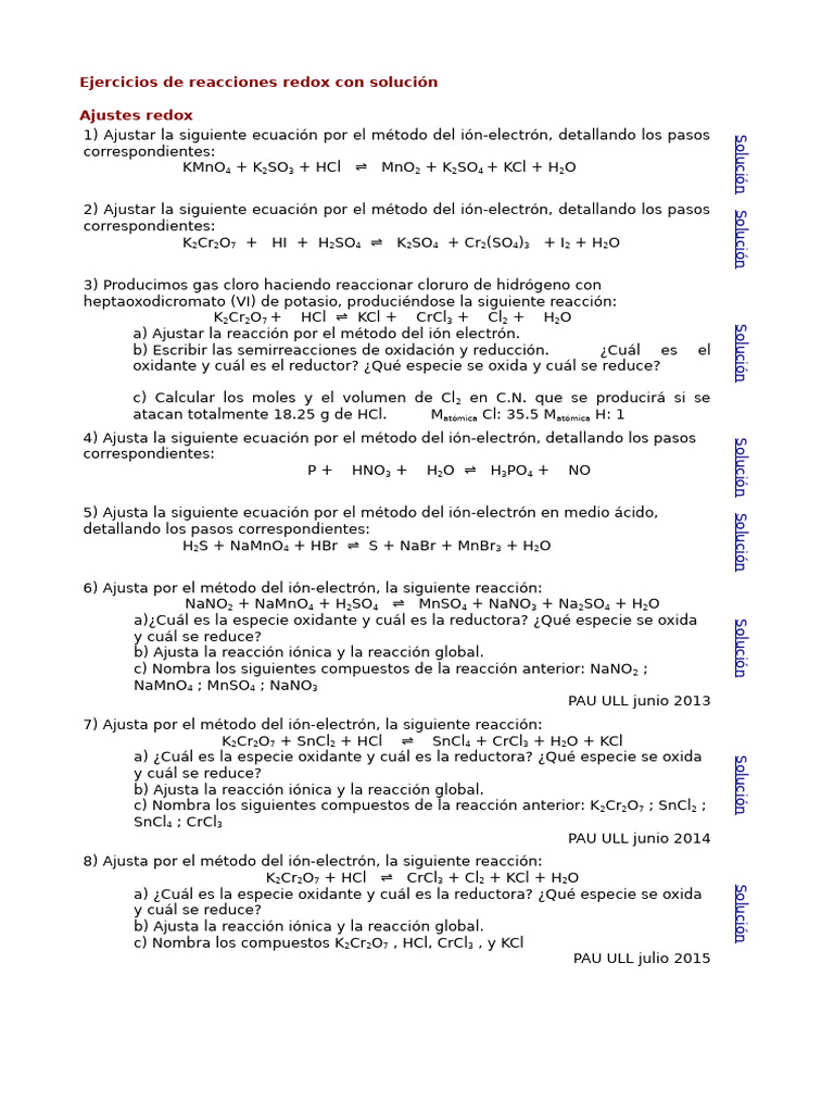 Ejercicios Redox Con Solucion | PDF