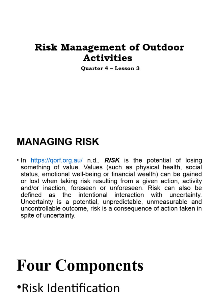 Outdoor Activities Risk Management Guide | PDF | Risk | Risk Management