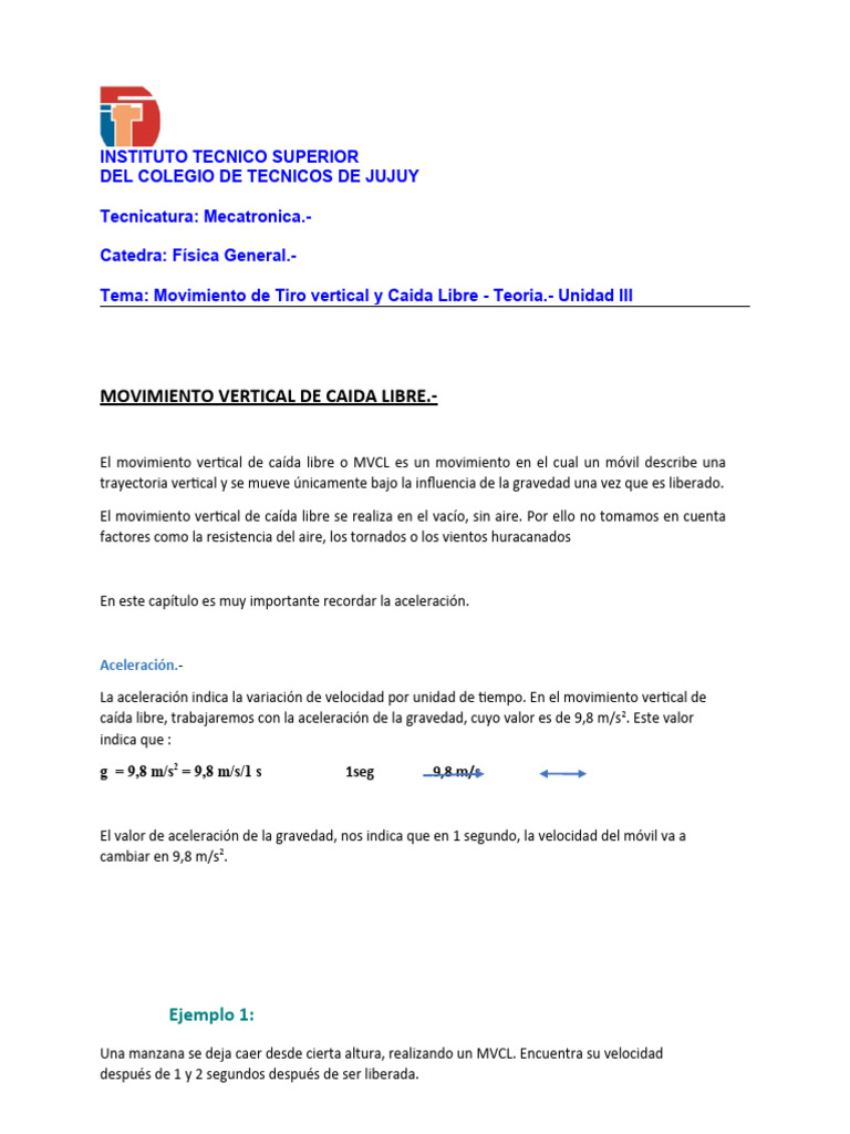 Movimiento Vertical de Caída Libre (MVCL) - 2021 | PDF