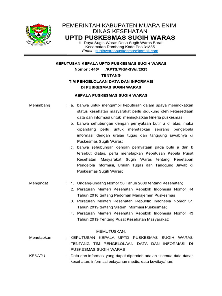 SK Tim Pengelola Data Dan Informasi | PDF