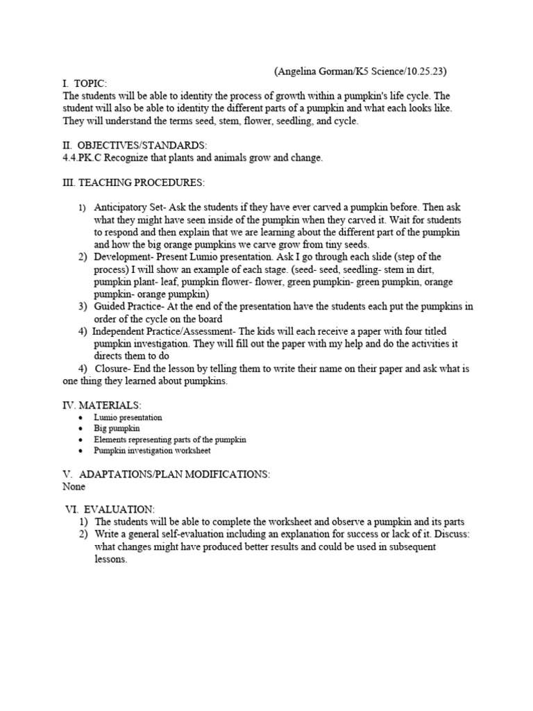 Grove City College Daily Lesson and Unit Plan | PDF