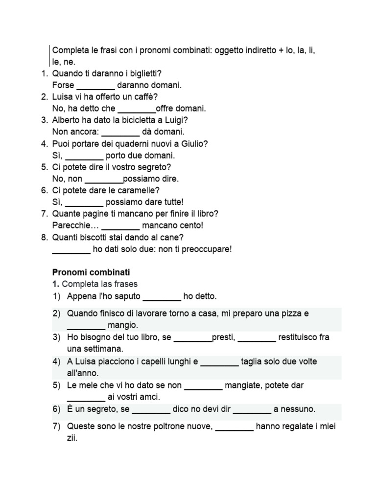 Esercizi Pronomi Combinati | PDF