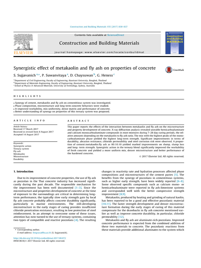 Concrete Mix with Metakaolin & Fly Ash | PDF