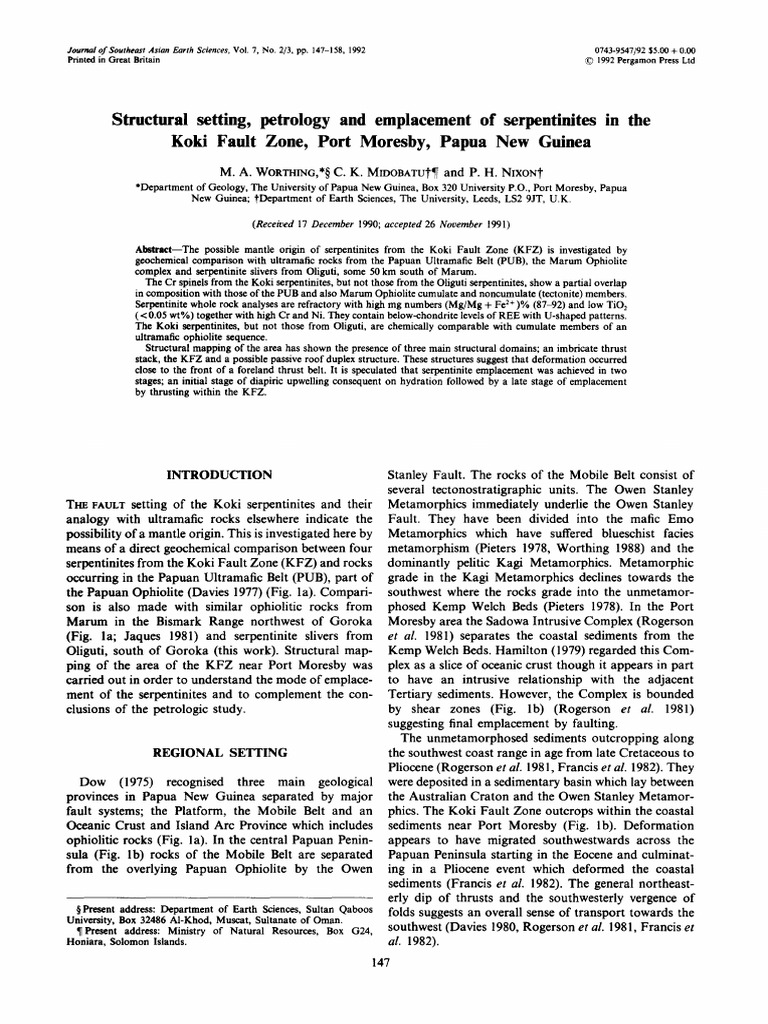 Worthing Et Al. 1992. Structural - Setting - Petrology - and ...