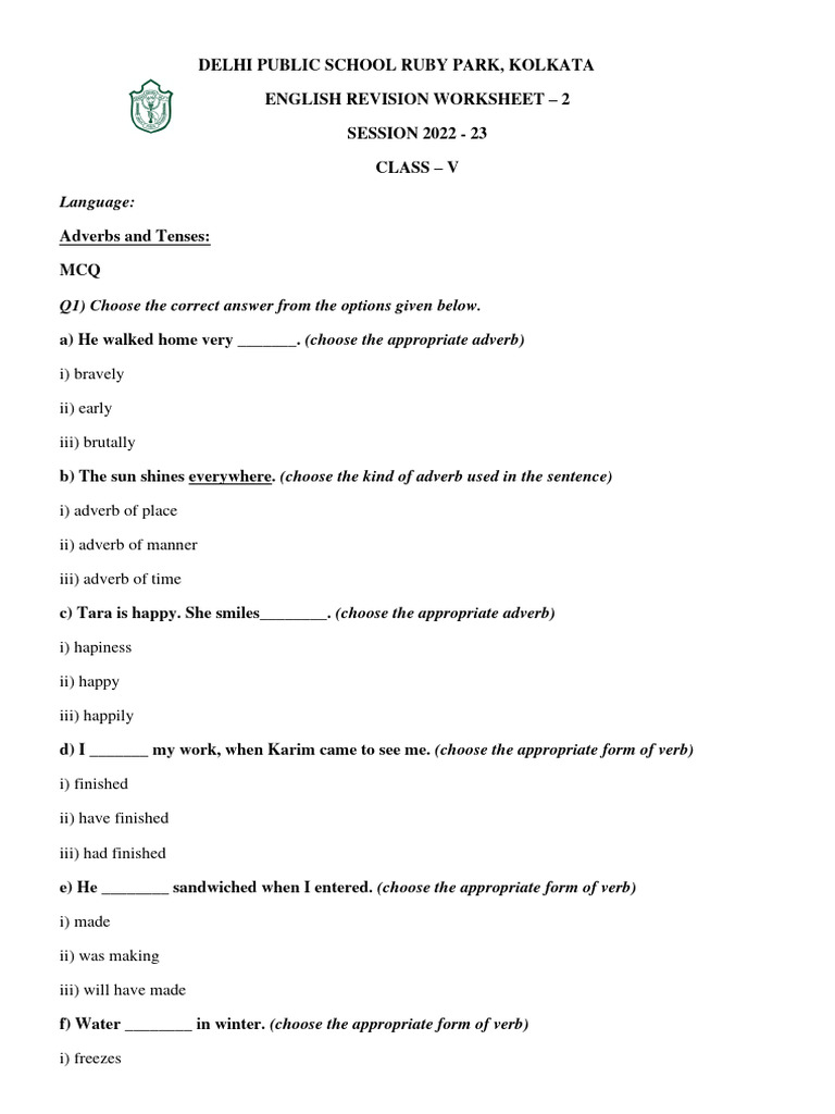 Worksheet 2 Class 5 2022-23 | PDF
