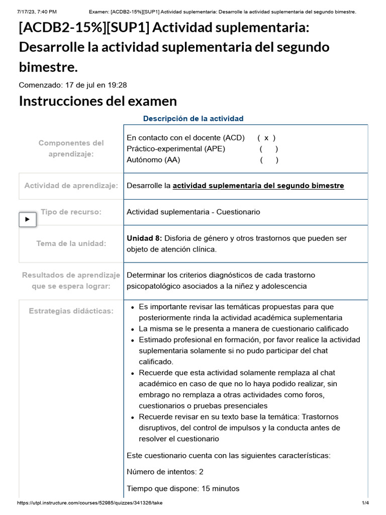 Examen - (ACDB2-15%) (SUP1) Actividad Suplementaria - Desarrolle La Actividad Suplementaria Del ...