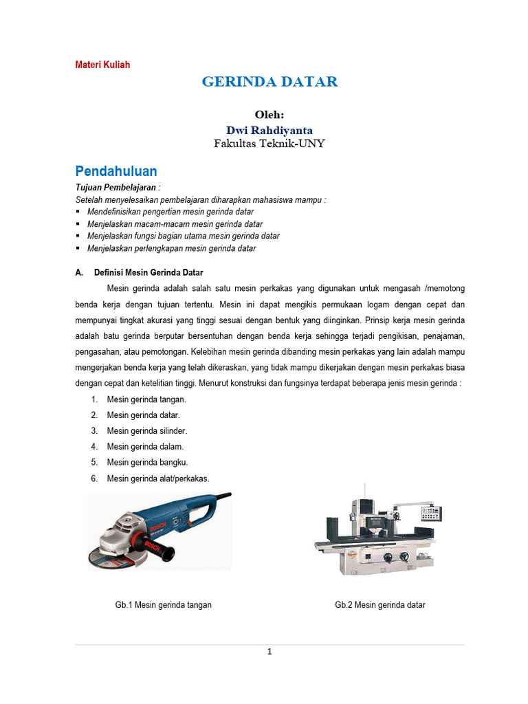 Fungsi dan Jenis Mesin Gerinda Datar | PDF