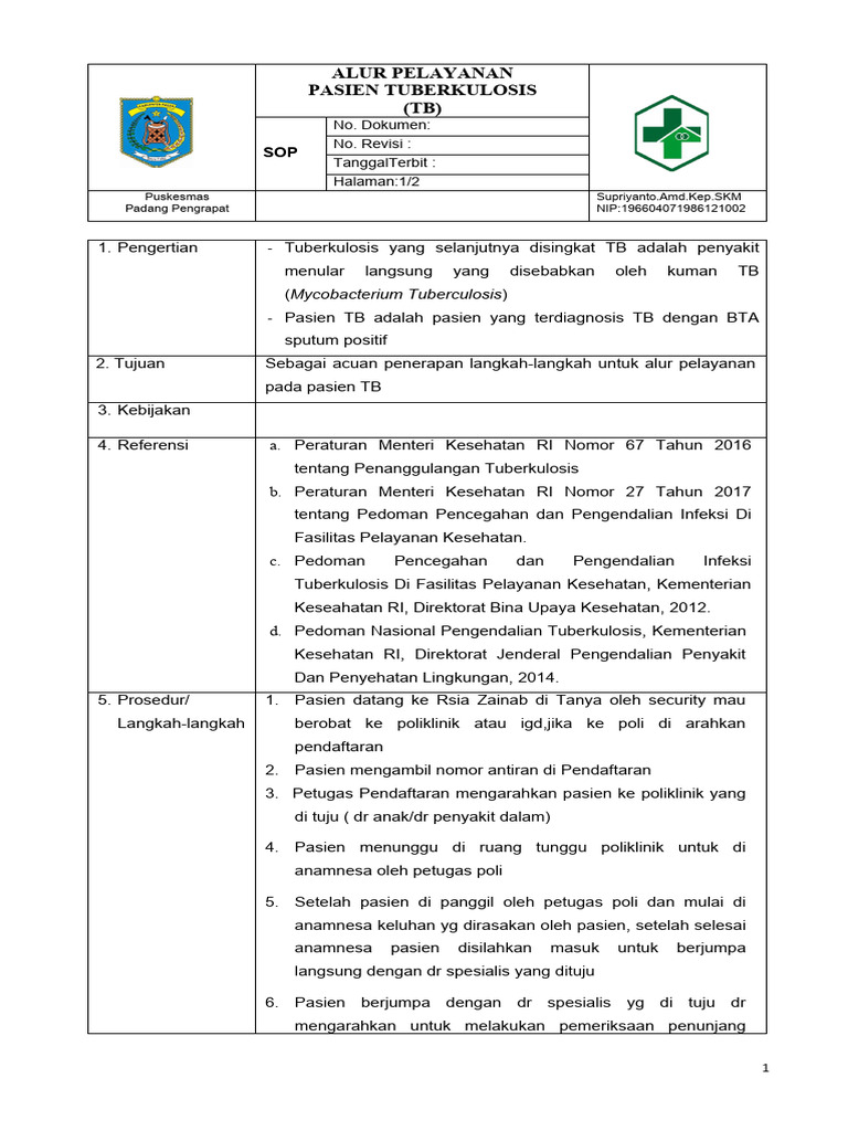 Sop Alur Pelayanan Pasien Tuberkulosis TB | PDF