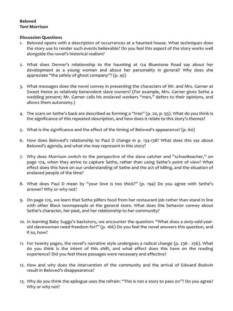 Beloved - Discussion Questions | PDF