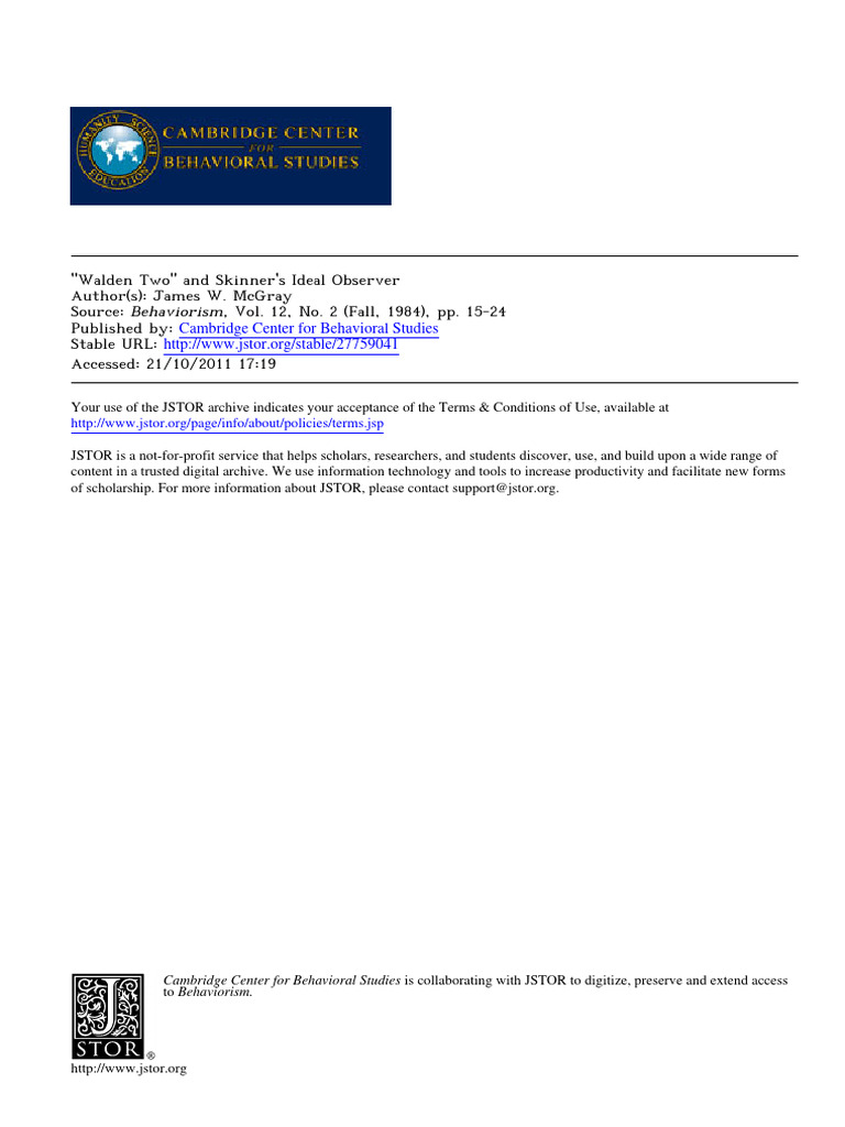 03 Walden Two and Skinner's Ideal Observer | PDF | Rationality ...