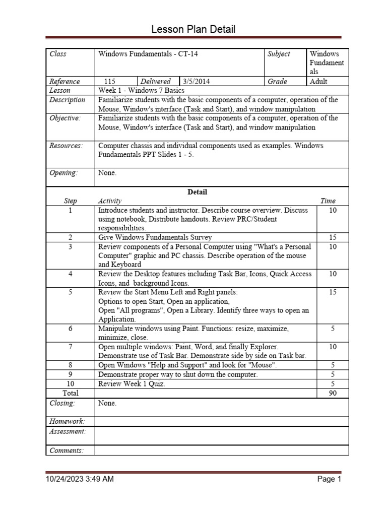 Windows Weekly Lesson Plans | PDF