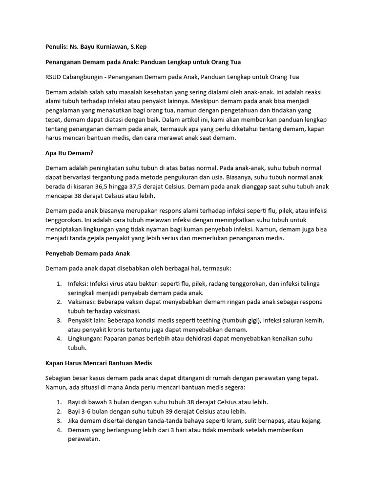 Panduan Penanganan Demam Anak | PDF
