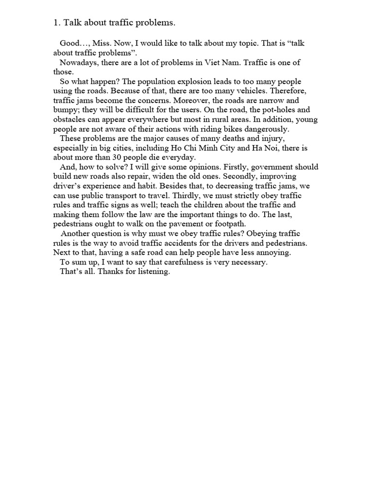 Bài Nói Tiếng Anh 7 HKII | PDF