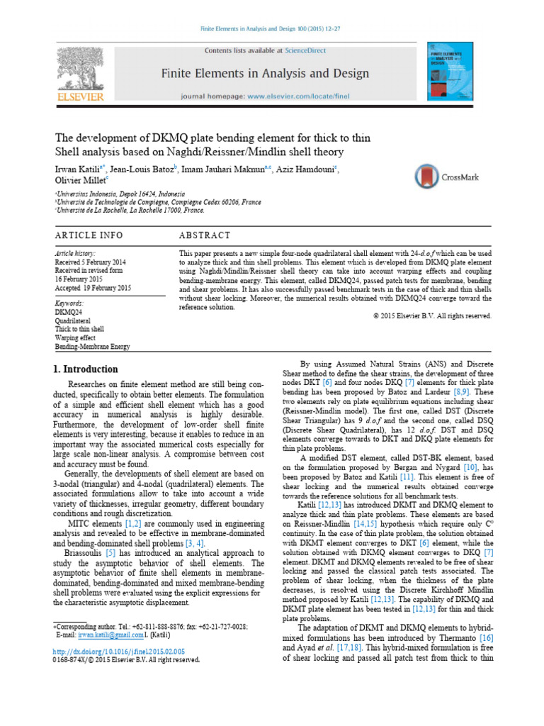 The Development of DKMQ Plate Bending Element For Thick To Thin) | PDF