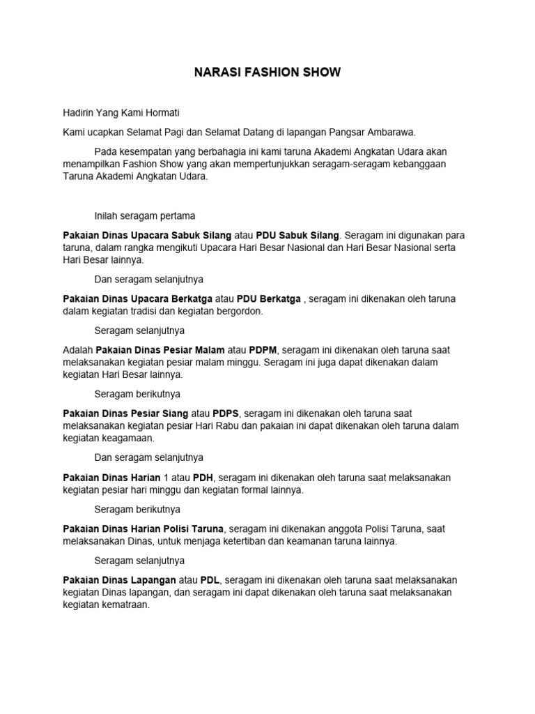 Narasi Fashion Show | PDF