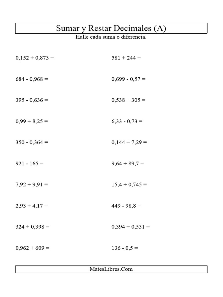 Suma Decimales 1 | PDF