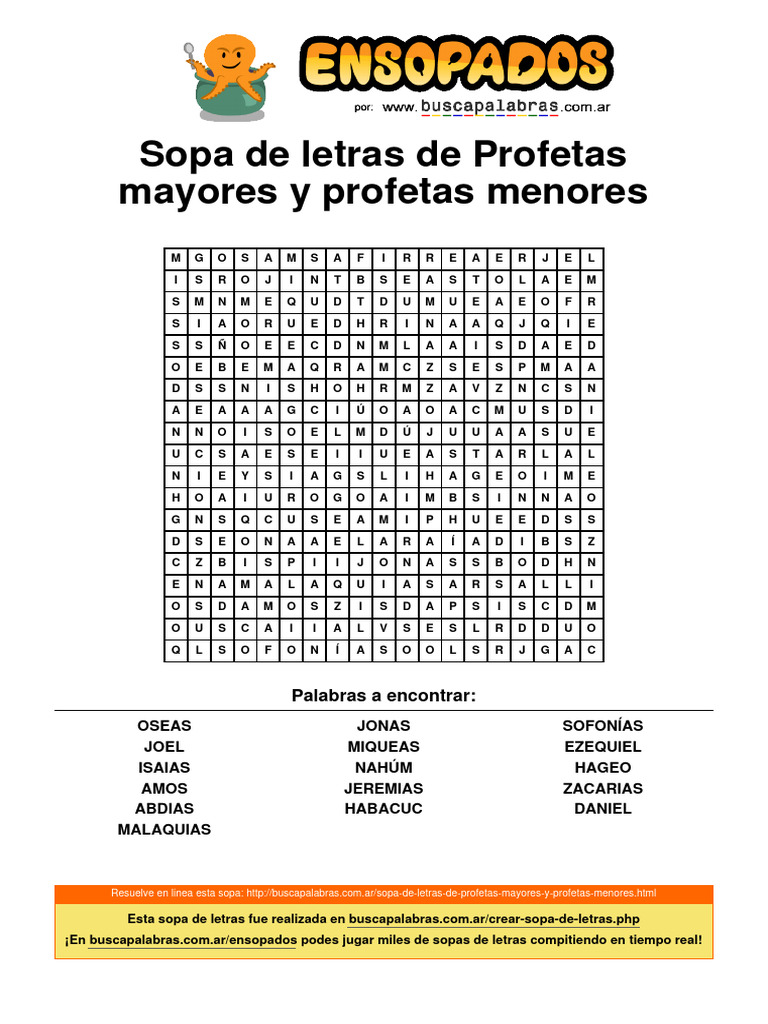 Sopa De Letras De Profetas Mayores Y Profetas Menores PDF