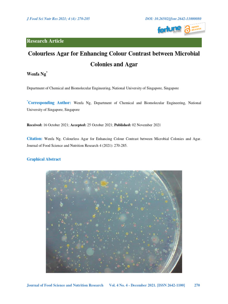 Colourless Agar For Enhancing Colour Contrast Between Microbial | PDF