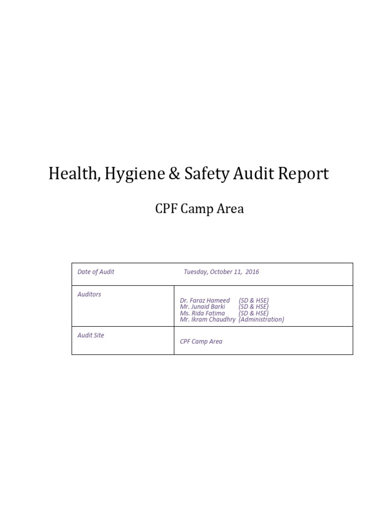 Camp Health, Hygiene and Safety Audit Report - October 2016 | PDF