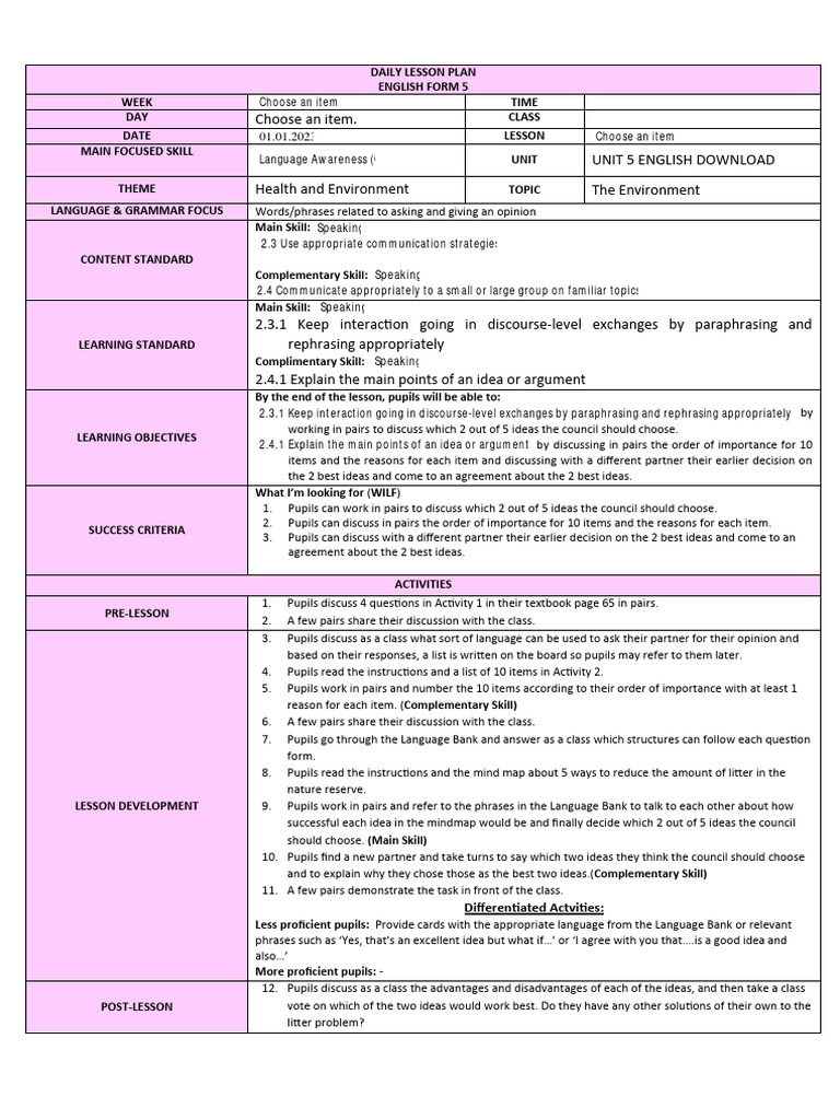 Unit 5 Speaking | PDF | Communication | Lesson Plan
