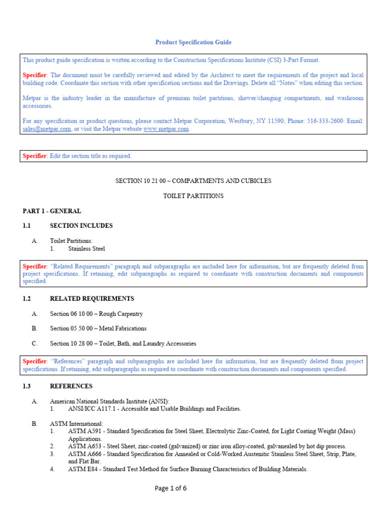 Stainless Steel Floor Mounted Standard Master Spec | PDF