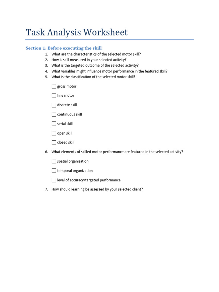 Task Analysis Worksheet | PDF