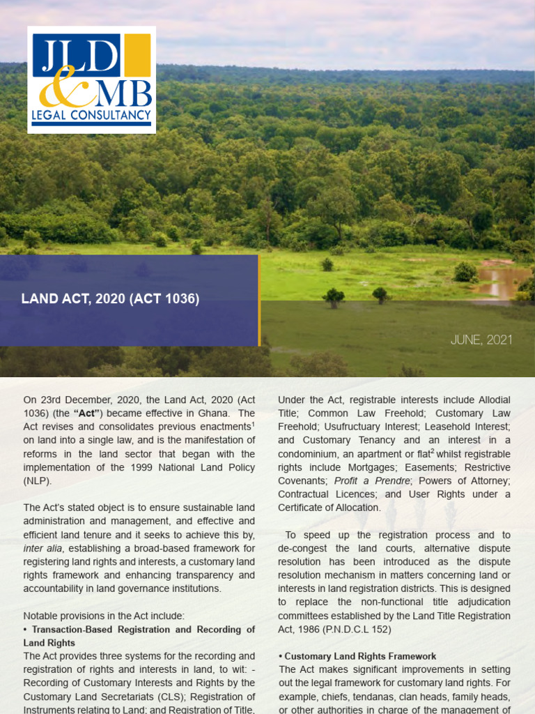 Commentary On Land Act 2020 Act 1036 by JLD&MD Legal Consultancy | PDF