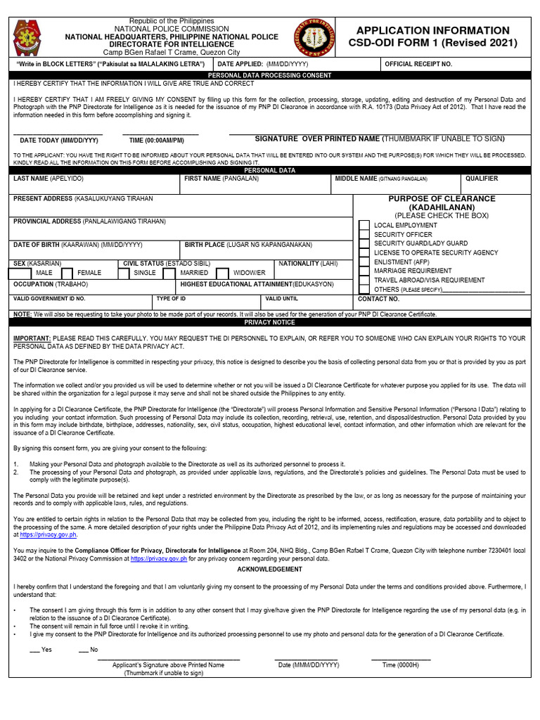 Odi Form No 1 Application Information Revised 2022 | PDF