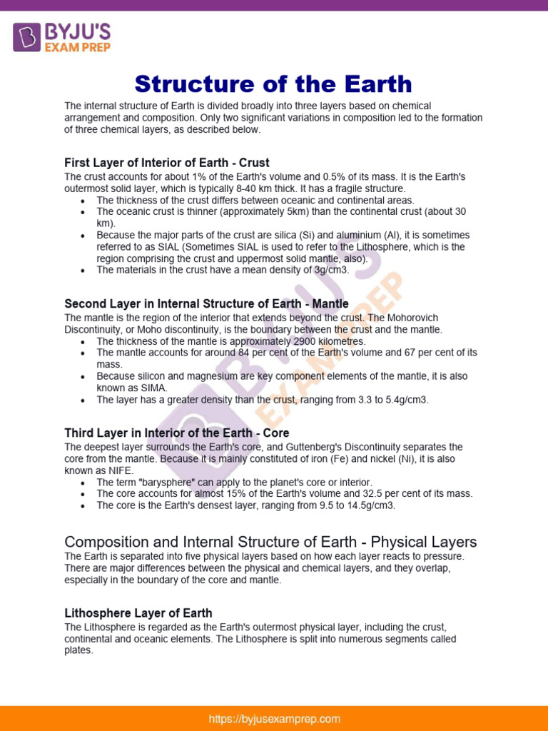 Layers and Composition of Earth's Structure | PDF
