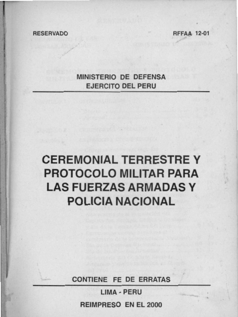 Rffaa 12 01 Ceremonial Terrestre y Protocolo Militar Ffa y PNP Actualizado 2020 | PDF