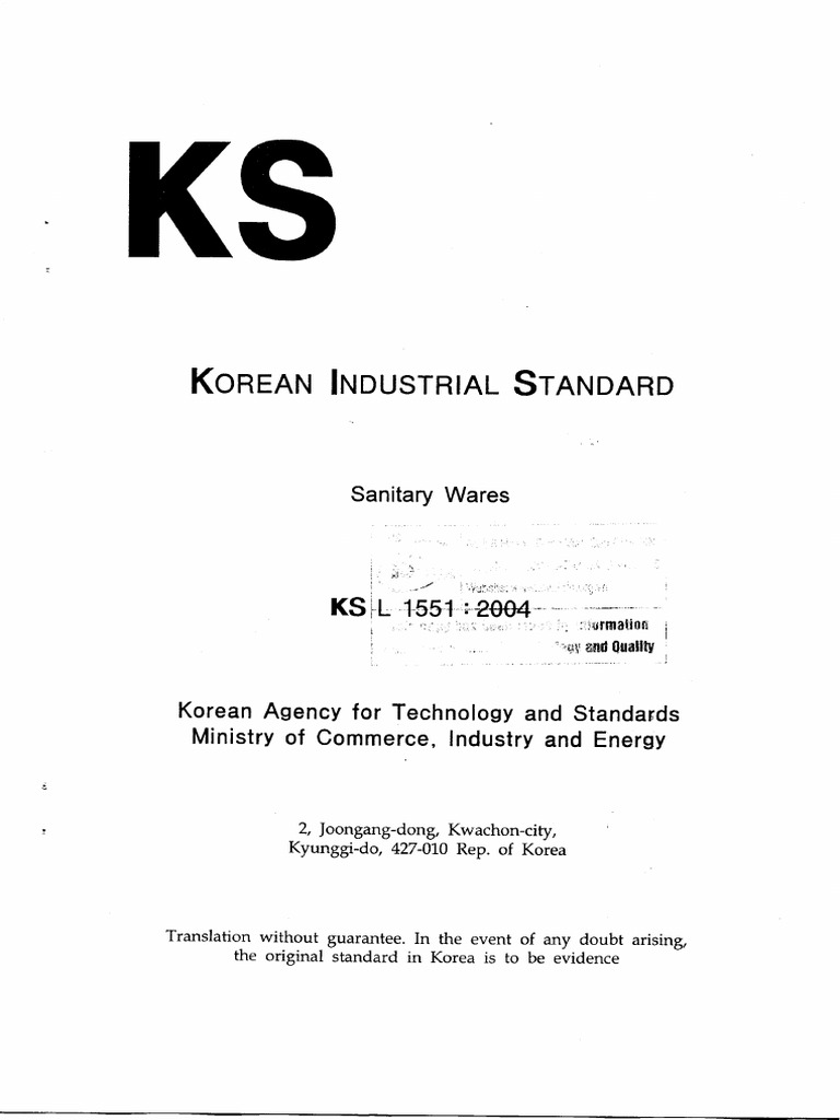 KS L 1551-2004 Sanitary Wares | PDF
