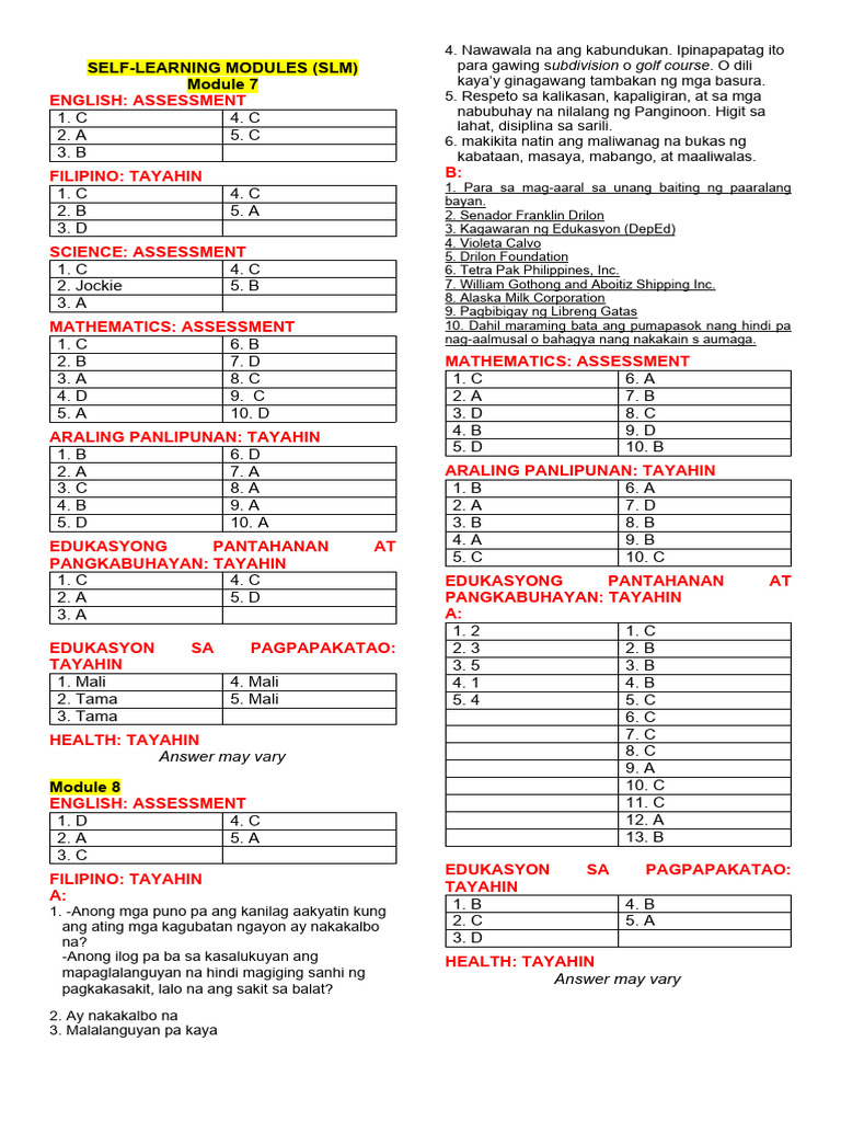 Answer Key - Module 7 8 | PDF