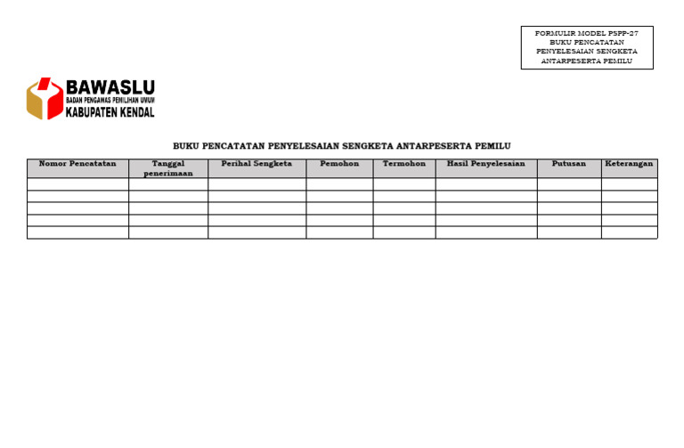 Formulir Penyelesaian Sengketa Antarpeserta Pemilu PSPP 27 | PDF
