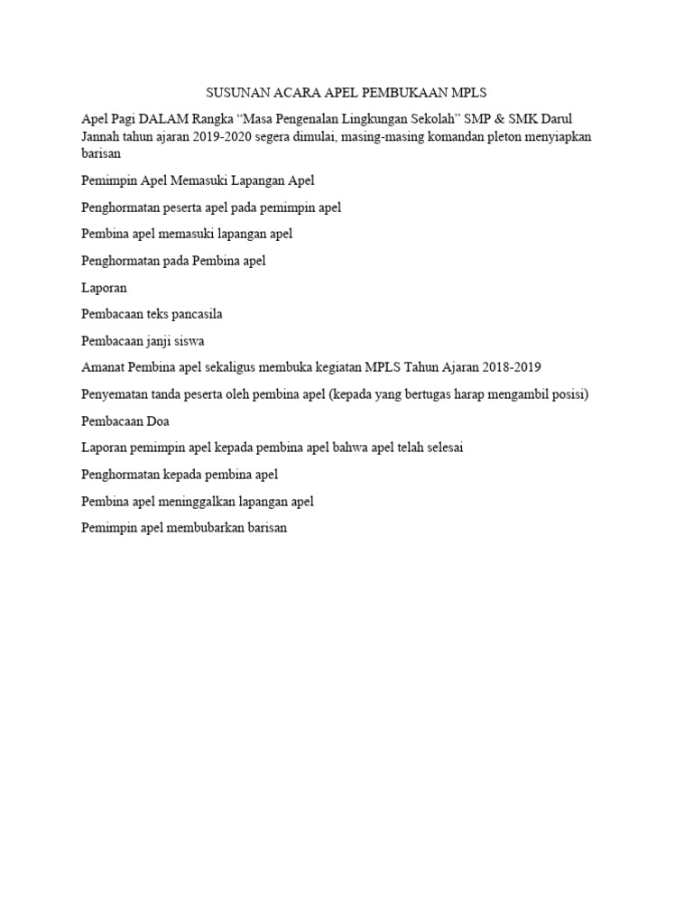 Susunan Acara Apel Pembukaan Mpls | PDF